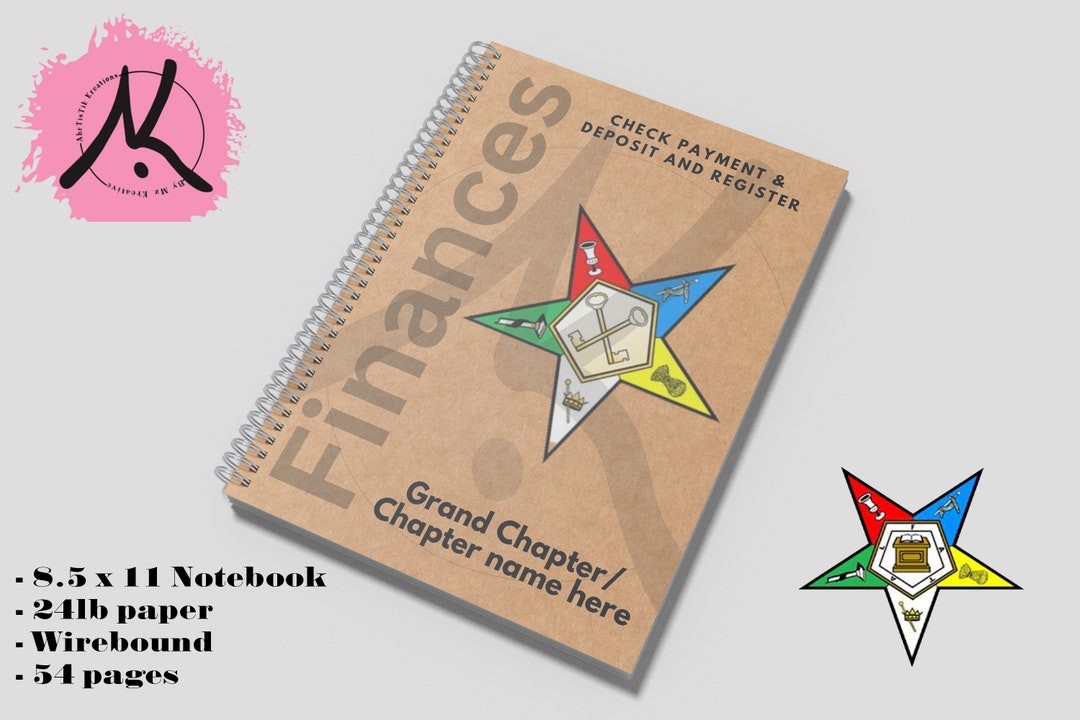 Treasurer Check Register, Notebook, Order of the Eastern Star, OES ...