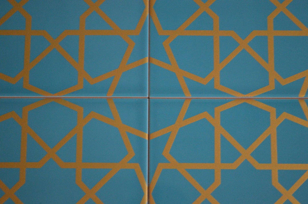 Set of 4 Peices Turkish Seljuk Tile Gold Print Made With Turquoise ...