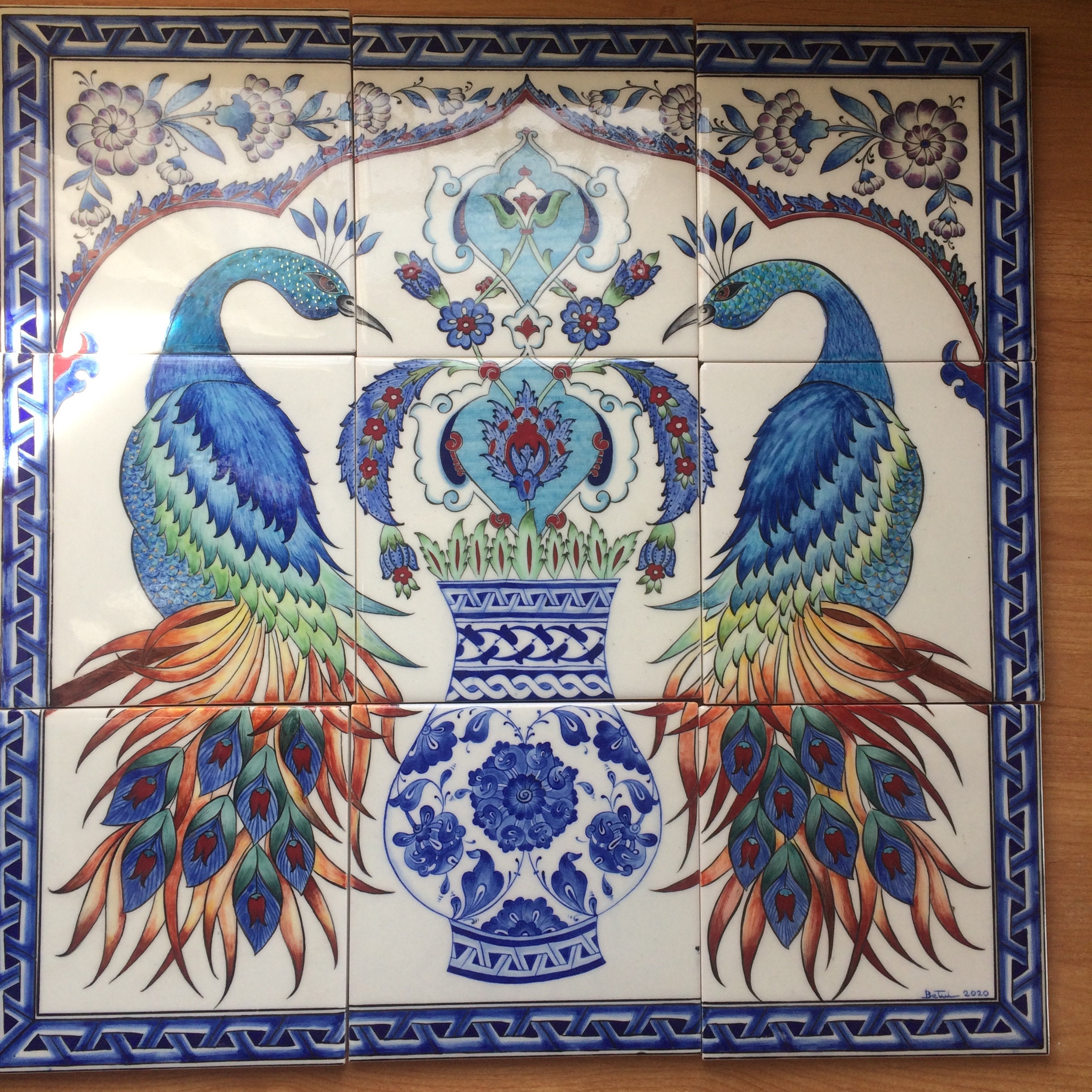 Handpainted Ceramic Panel Peacok Design on Stone Quartz Ceramic With ...