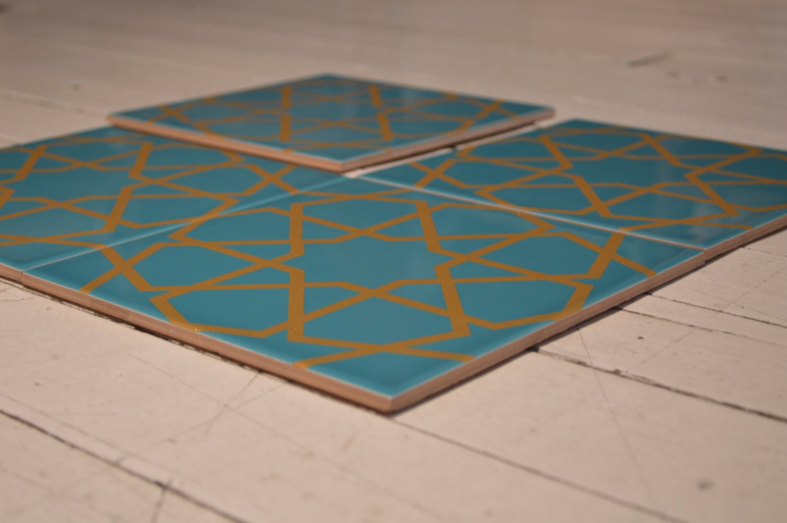 Set of 4 Peices Turkish Seljuk Tile Gold Print Made With Turquoise ...
