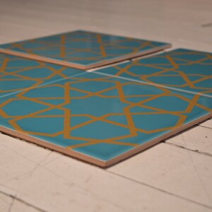 Set of 4 Peices Turkish Seljuk Tile Gold Print Made With Turquoise ...
