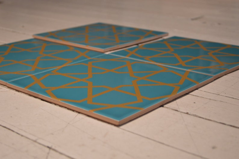 Set of 4 Peices Turkish Seljuk Tile Gold Print Made With - Etsy