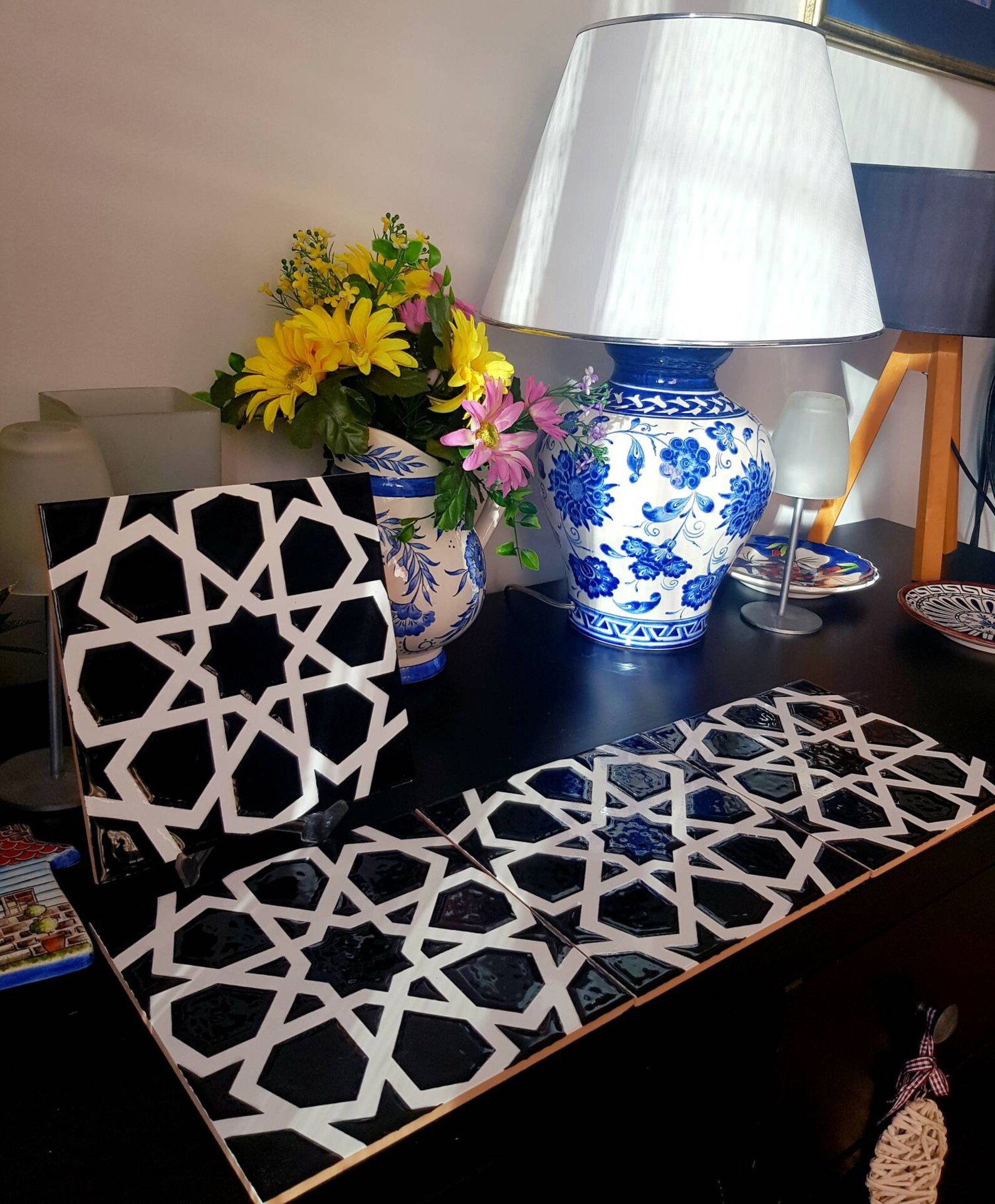 Ceramic Tile Set of 4 Pieces Turkish Tiles Black and White - Etsy