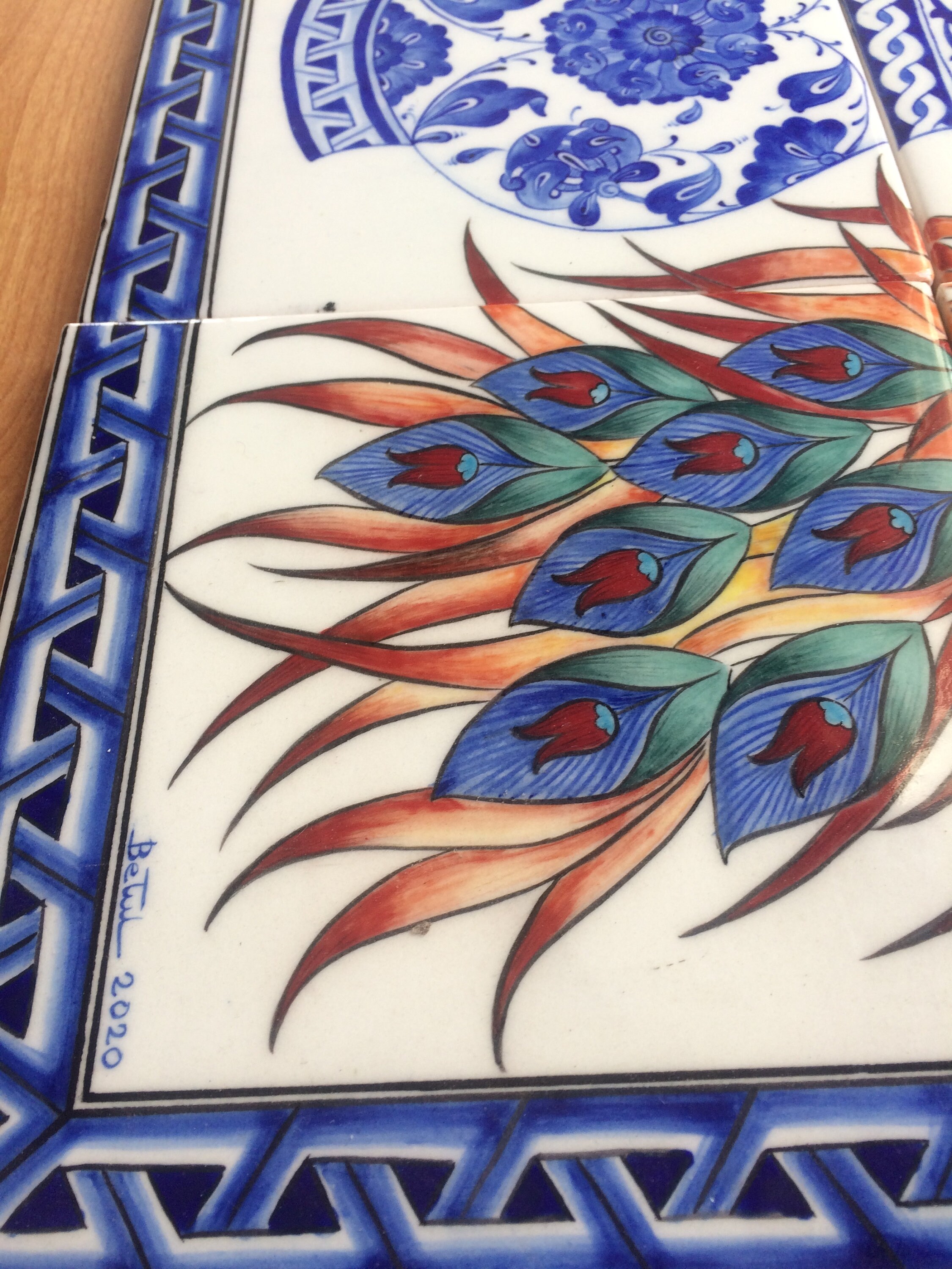 Handpainted Ceramic Panel Peacok Design on Stone Quartz Ceramic With ...