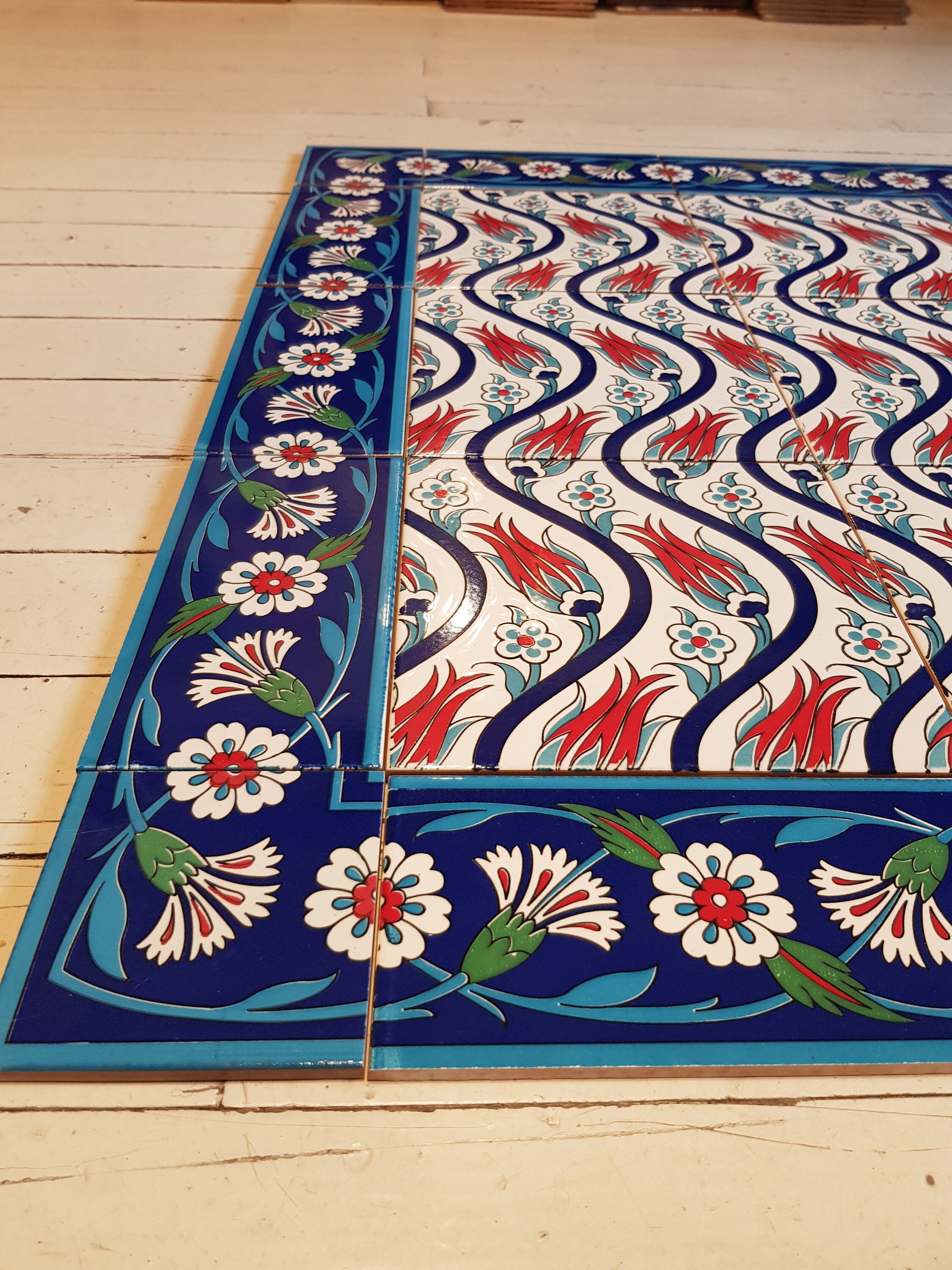 Iznik Tulip Pattern Tile Wall Decor With Border - Etsy