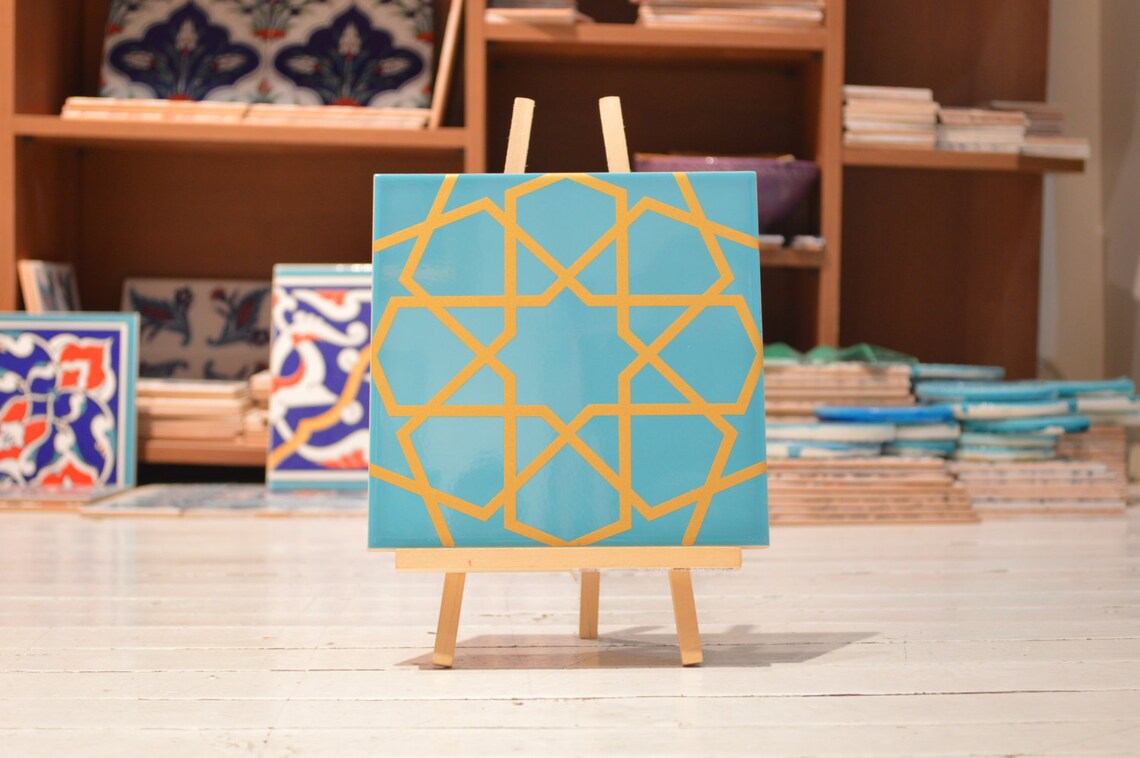 Set of 4 Peices Turkish Seljuk Tile Gold Print Made With - Etsy