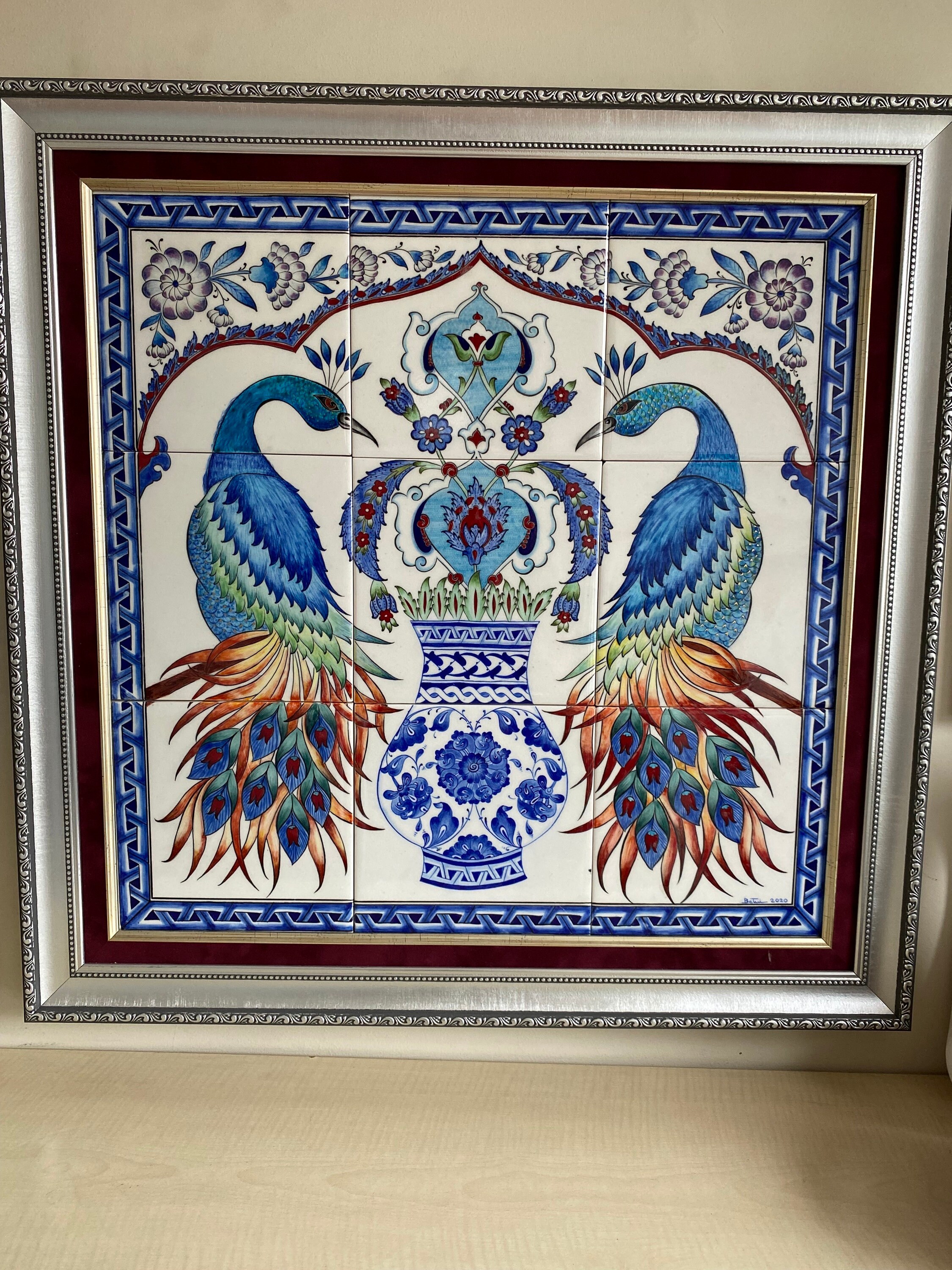 Handpainted Ceramic Panel Peacok Design on Stone Quartz Ceramic With ...