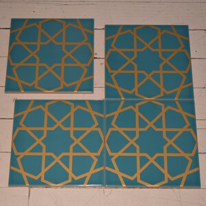 Set of 4 Peices Turkish Seljuk Tile Gold Print Made With Turquoise ...