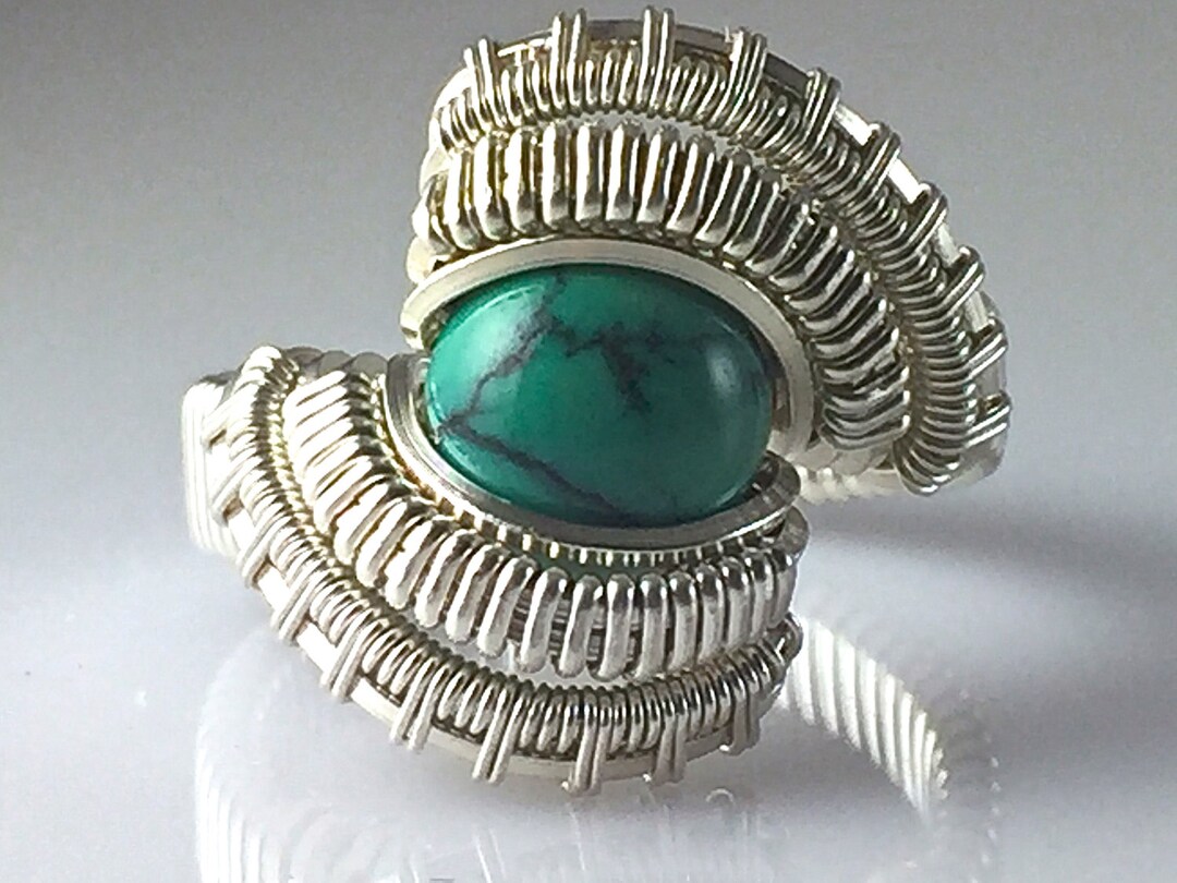 Spartan Chinese Turquoise Wire Wrapped Ring Argentium Silver Hand Made ...