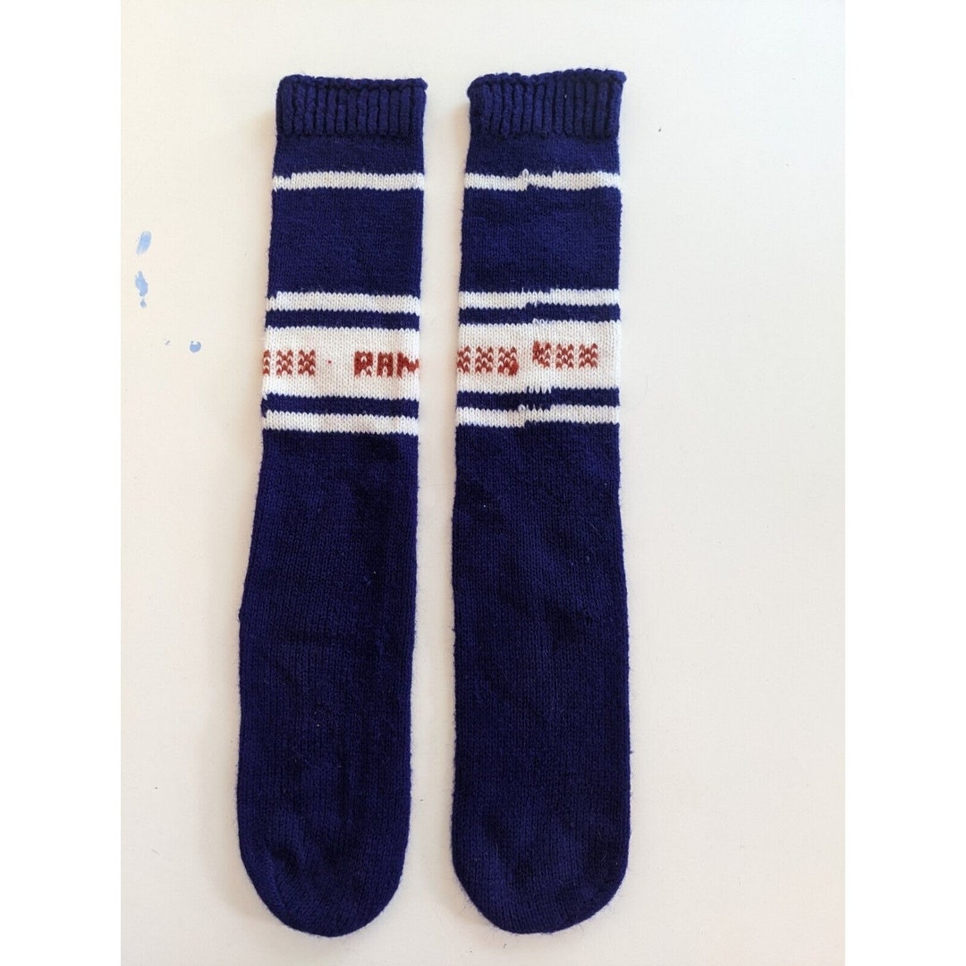 Vintage Hand Knit RAMS Socks Men's Small/medium Blue Los Angeles, St ...