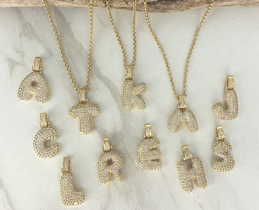 Gold BALLOON LETTER Necklace Gold Initial Necklace Gold Puff Letter ...