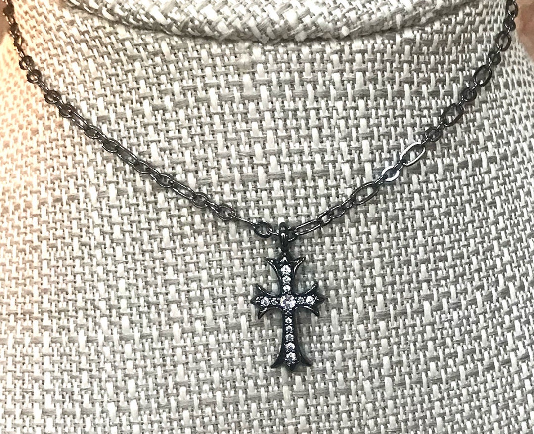 Small Black SHINY PAVE CROSS Necklace Black Cz Cross Necklace Cubic ...