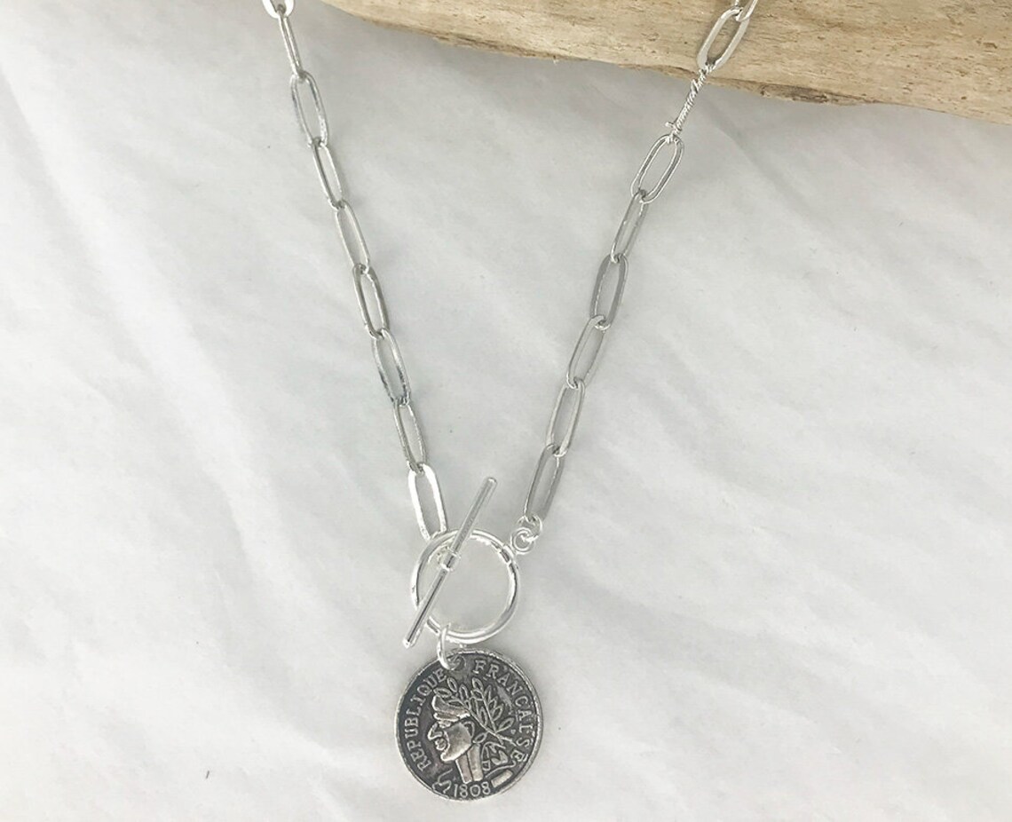 Silver FRENCH TOGGLE Coin Necklace * Paperclip Chain * Republique ...