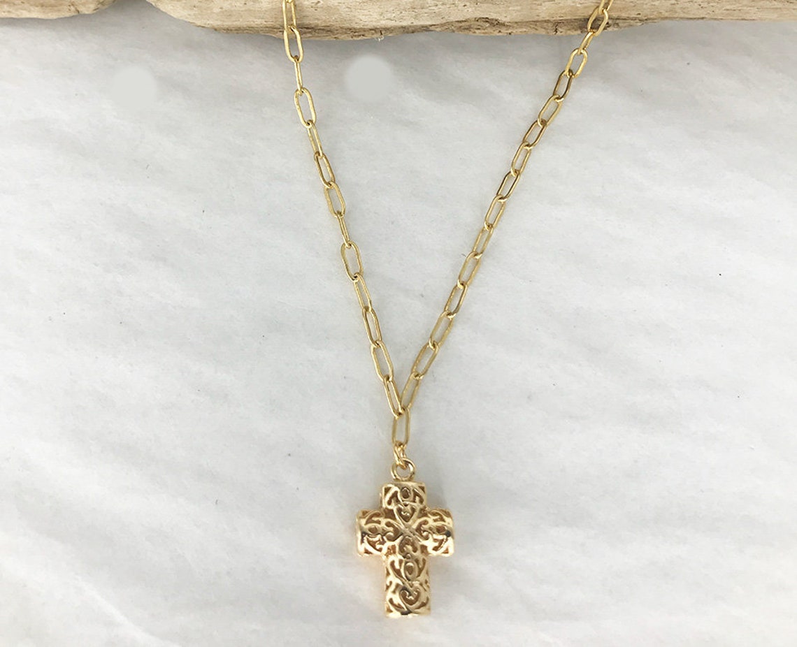 FILIGREE CROSS Necklace Gold CROSS Necklace Simple - Etsy