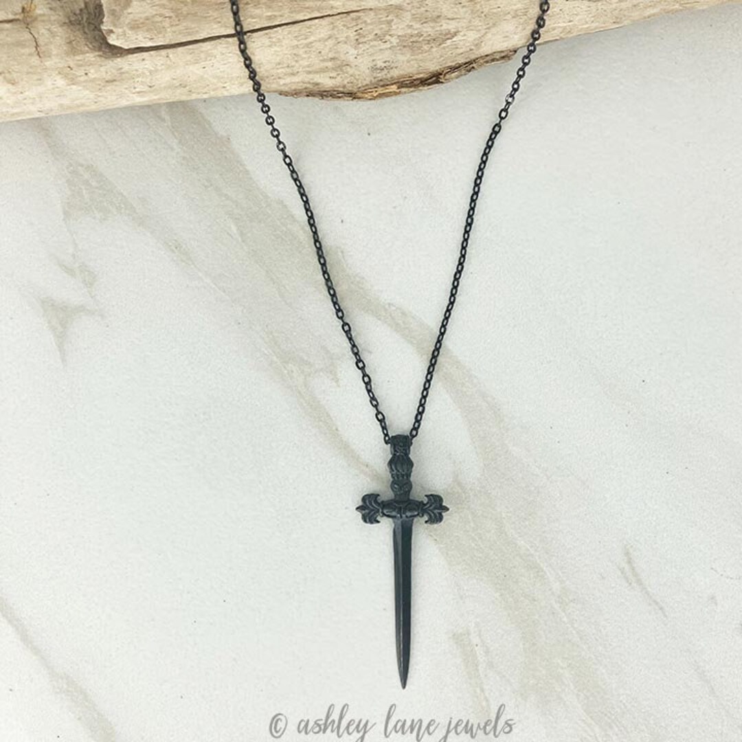 JET DAGGER All Black Sword Necklace * 90s Gothic Whimsigoth Alternative ...