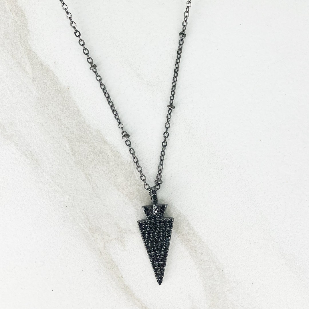 Black PAVE ARROW Necklace * Black CZ Arrow Necklace* Shiny Black Arrow ...