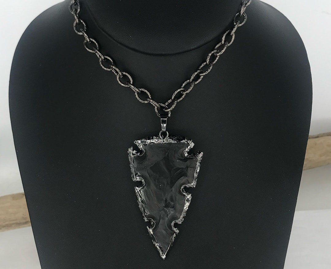 BLACK ARROWHEAD Necklace Huge Natural Jasper Arrow Gunmetal ...