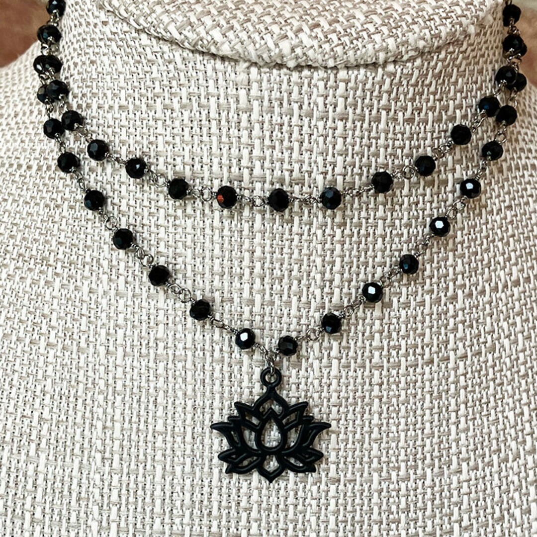 BLACK LOTUS Choker * Double or Single All Black Beaded Necklace - Etsy