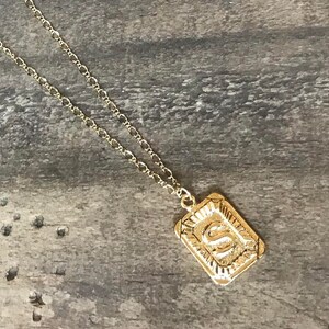 Gold LOGO Necklace Rectangle Initial Card Pendant Letter Long or Short ...