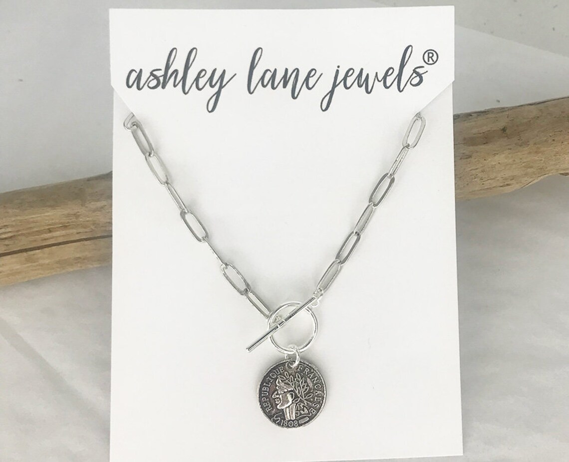 Silver FRENCH TOGGLE Coin Necklace * Paperclip Chain * Republique ...