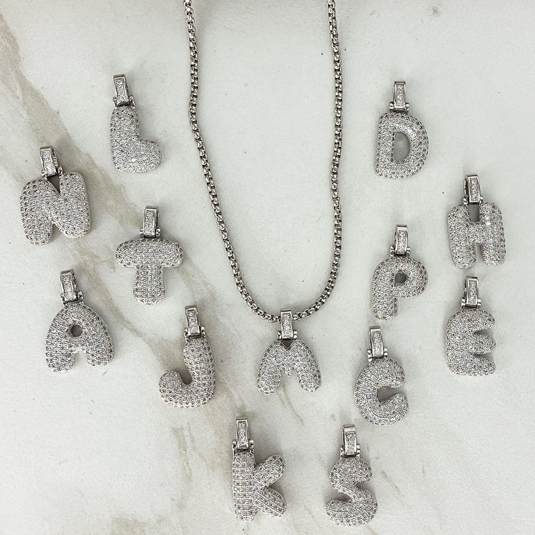 Silver BALLOON LETTER Necklace Silver Initial Necklace Silver Puff ...