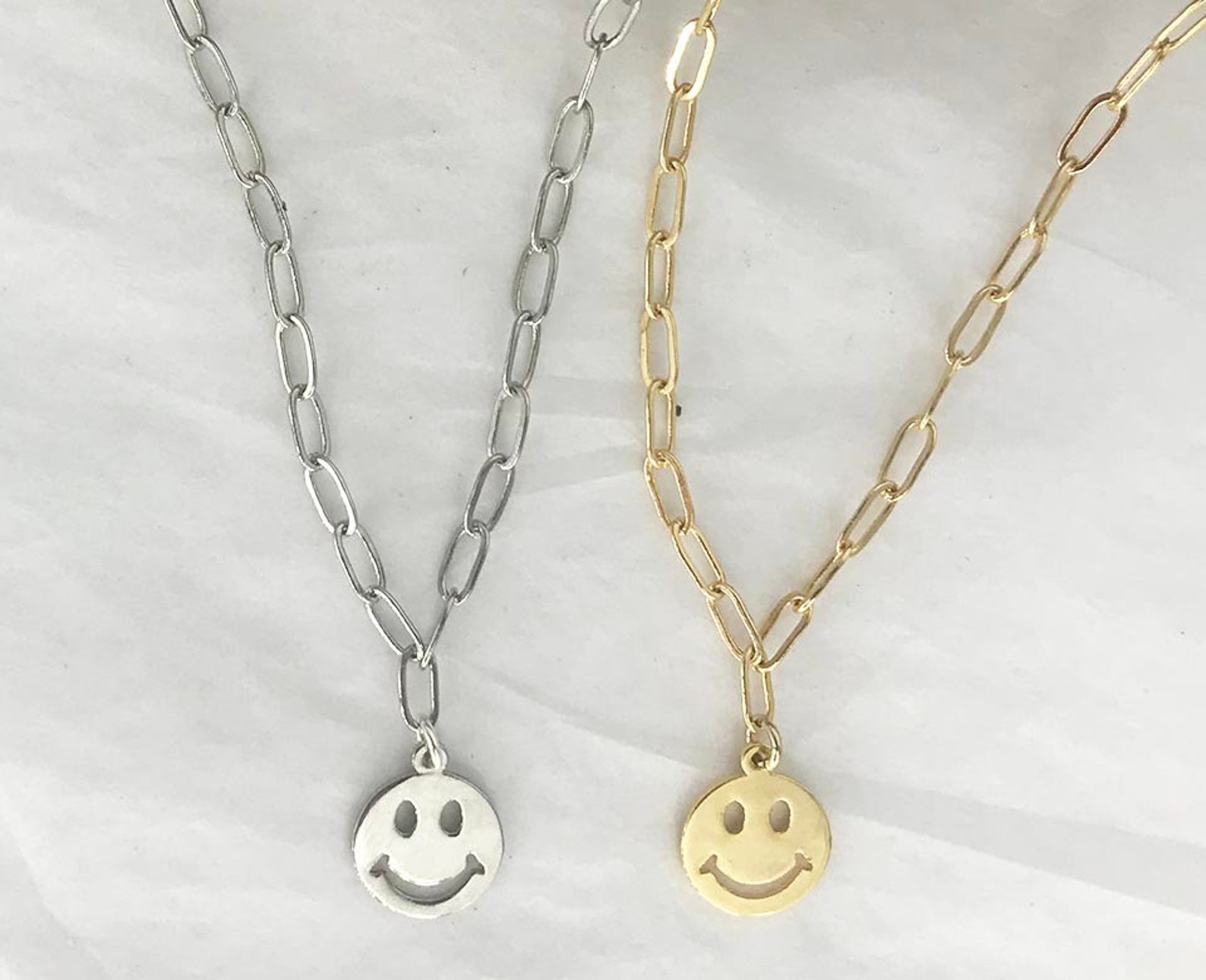 Paperclip SMILEY Happy Face Necklace *gold or Silver Layering Necklace ...