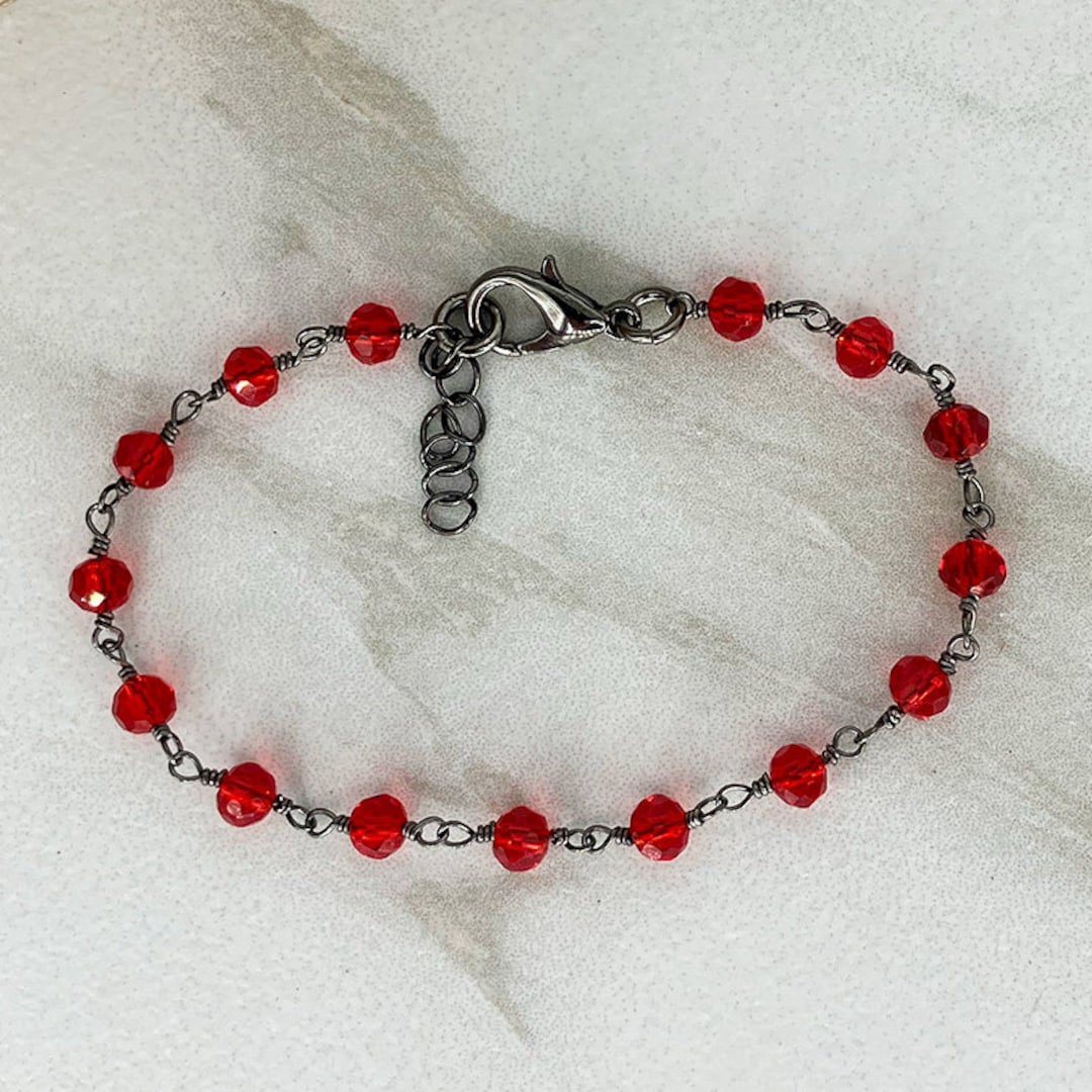 SEEING RED Gunmetal and Red Bracelet Red and Black Bracelet Red Glass ...