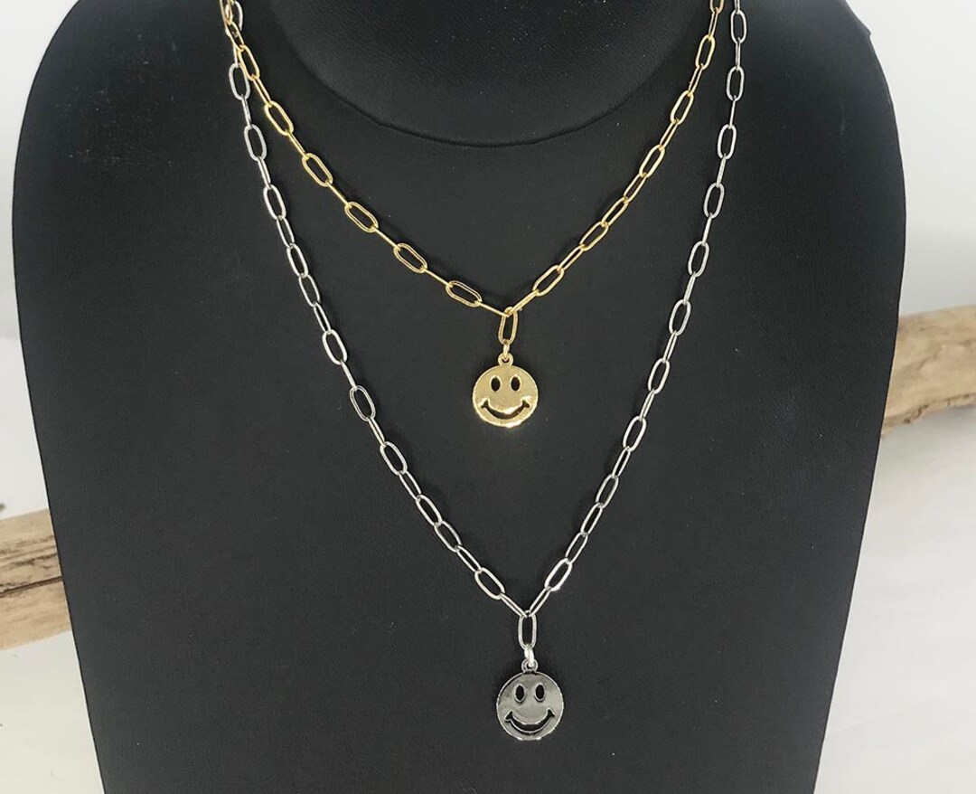 Paperclip SMILEY Happy Face Necklace *gold or Silver Layering Necklace ...
