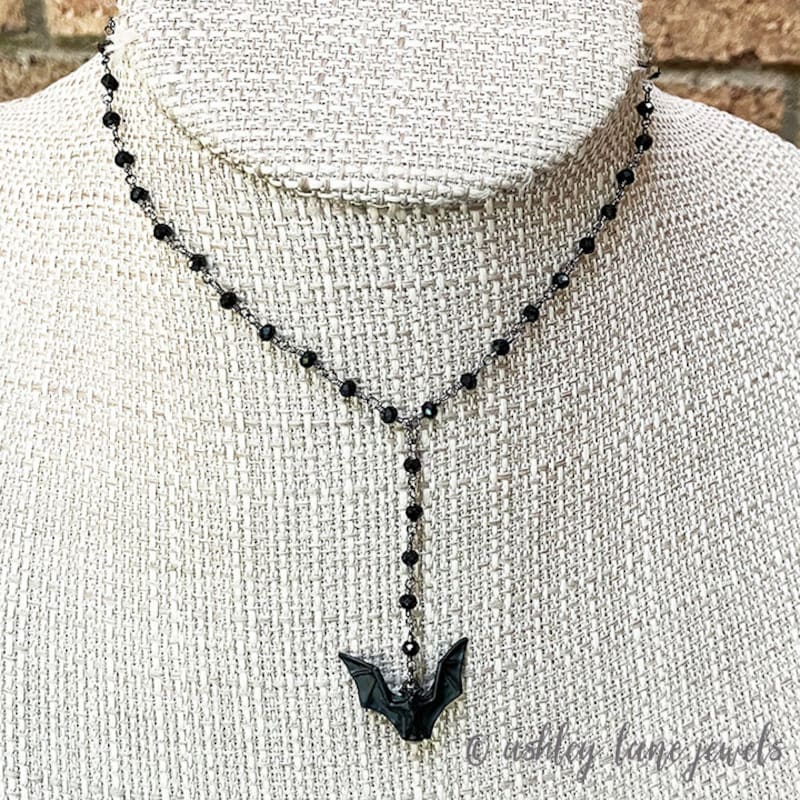 Black Gem Bat Necklace - Etsy