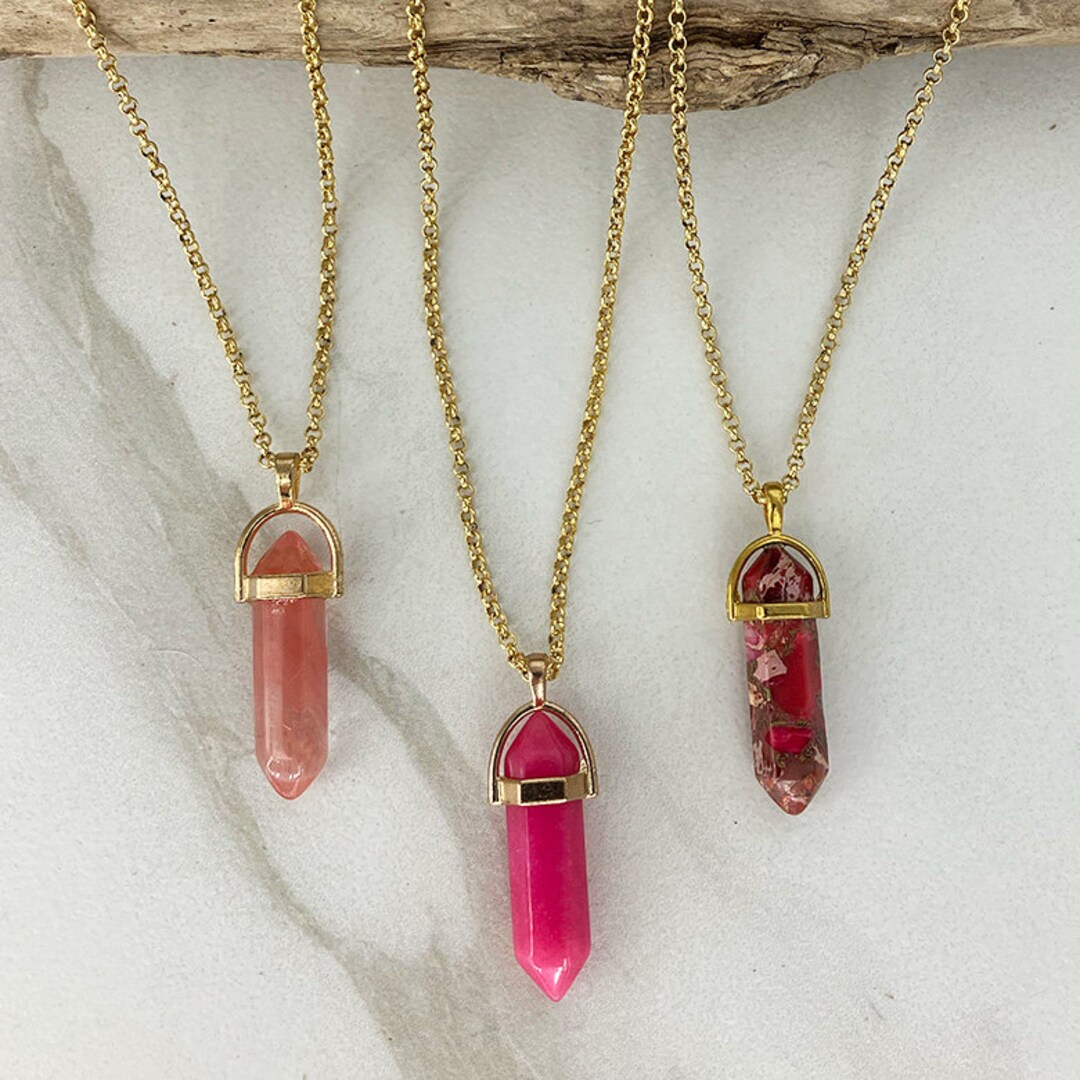 PINK PASSION Double Point Necklace Hot Pink Point Necklace Hexagon ...