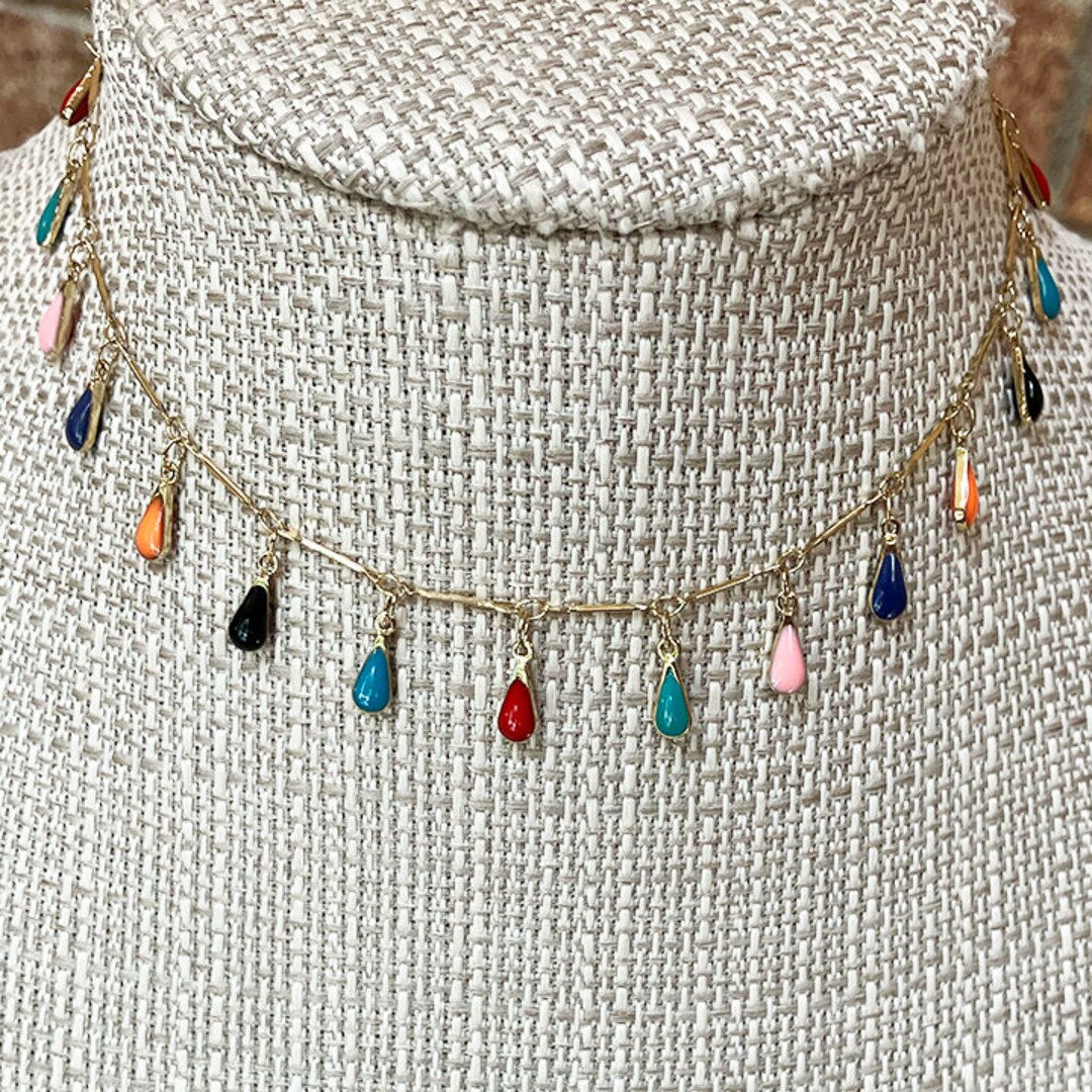 CARNIVAL Shiny Gold Bar Choker With FUN Multi Colored Dangles Minimal ...