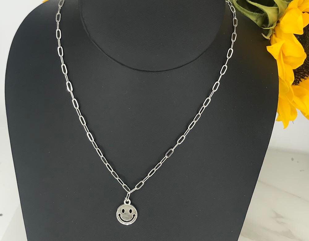 Paperclip SMILEY Happy Face Necklace Gold or Silver Great | Etsy