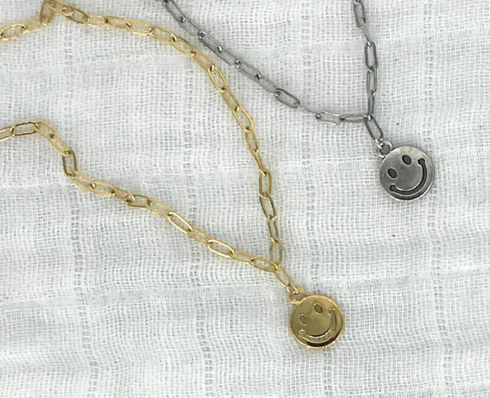 Paperclip SMILEY Happy Face Necklace Gold or Silver Great to | Etsy