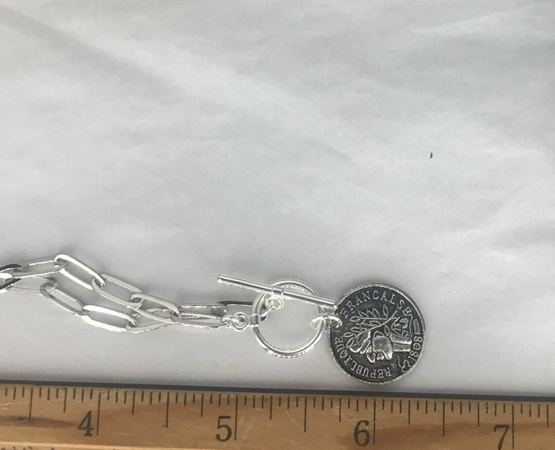 Silver FRENCH TOGGLE Coin Necklace * Paperclip Chain * Republique ...