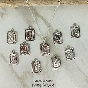 Silver LOGO Necklace Silver Rectangle Initial Pendant Necklace Letter ...