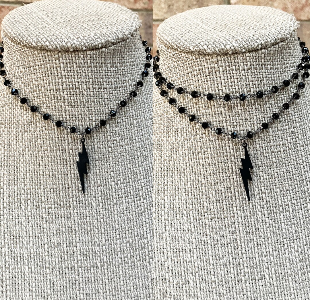 BLACK THUNDERBOLT Black Lightning Bolt CHOKER Choose Single or Double ...