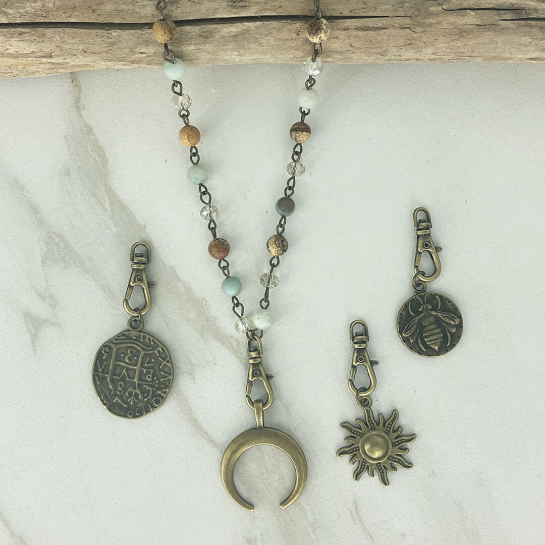 BRONZE VERSATILITY Necklace Choose: Crescent, Bee, Spanish Coin or Sun ...