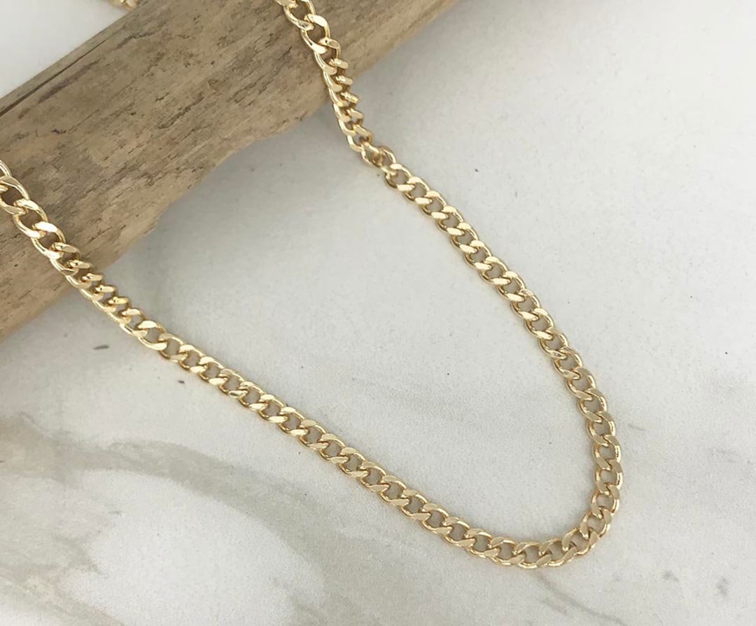 CURB CHAIN Necklace Thick Shiny Gold Links Chunky Chain Simple Stacking ...