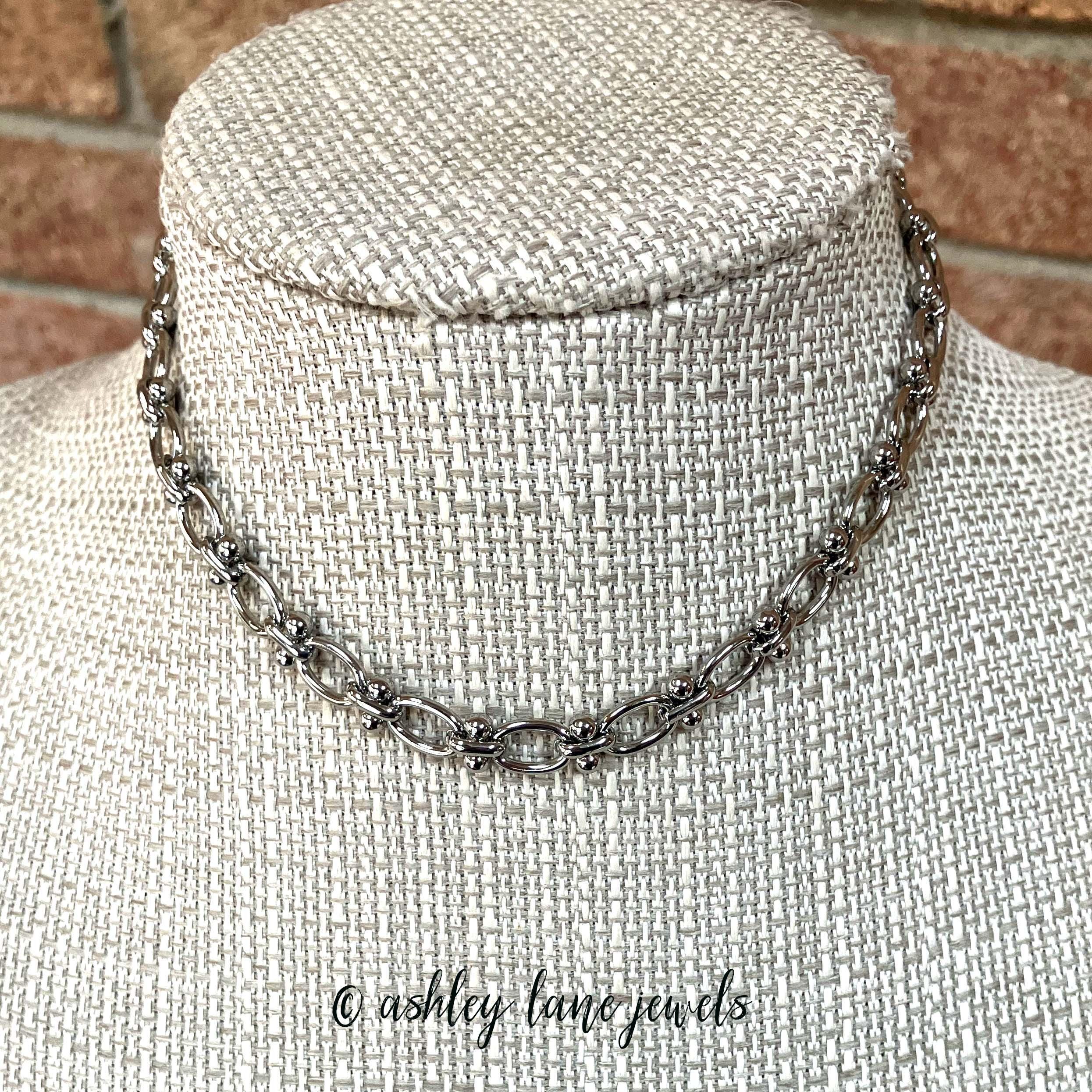 MAKE A STATEMENT Shiny Silver Oval Link Necklace * Chunky Chain Choker ...