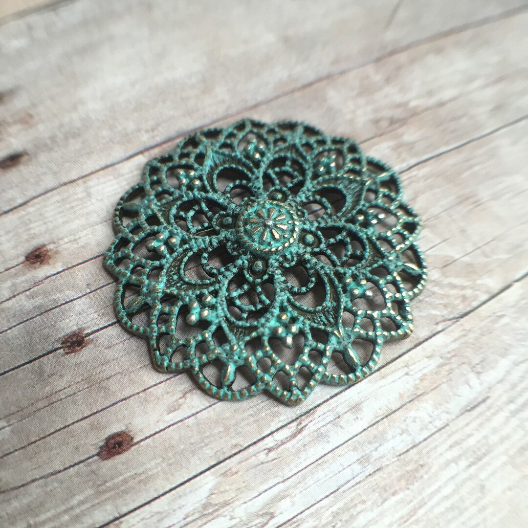 Hand Painted Faux Patina Ornate Pendant Connector, Antique Bronze Tone ...