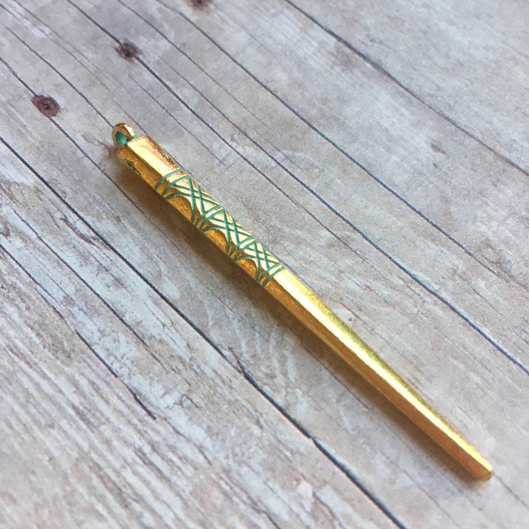 Retro Style Chopstick Shape Charm Pendant, Faux Patina Over Antique ...