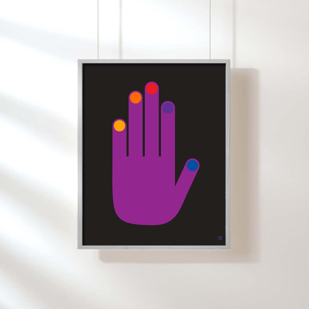 Purple Hand Giclee Print, Pop Art, Blue Wall Art, Kids Room Decor ...