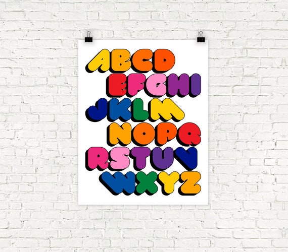Alphabet Print Letters Typography Retro Alphabet Classroom Art | Etsy