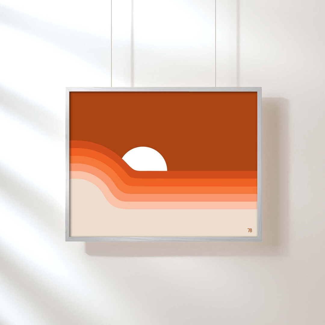 Red Rock Dipper, Giclee Print, 70s Stripes, Brown and Orange, Mid ...