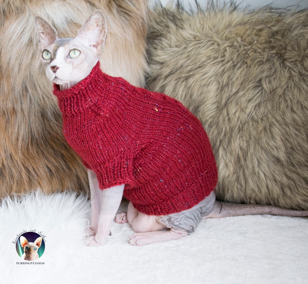 Christmas Cat Sweater, Red Cable Knit Cat Jumper, Wool Mohair Cat ...
