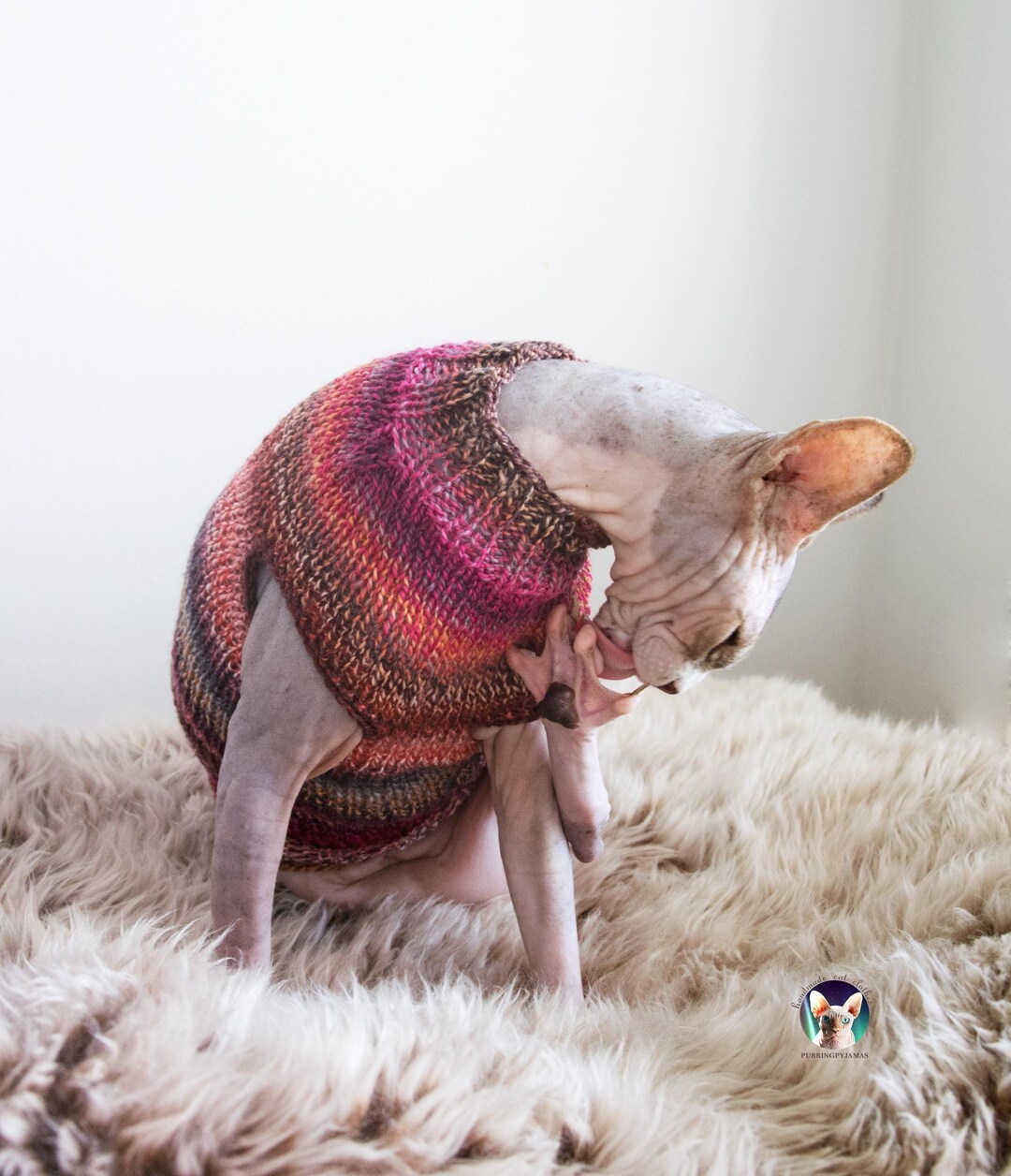 Striped Cat Sweater, Pink, Red and Brown Merino Wool, Soft and ...