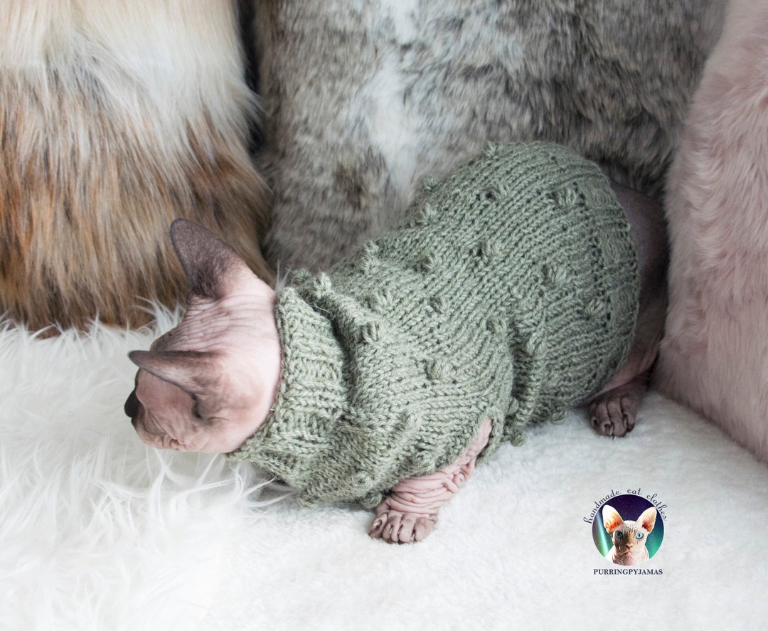 Green Cat Sweater, Green Cat Clothes, Sweater With Bobbles, Green ...