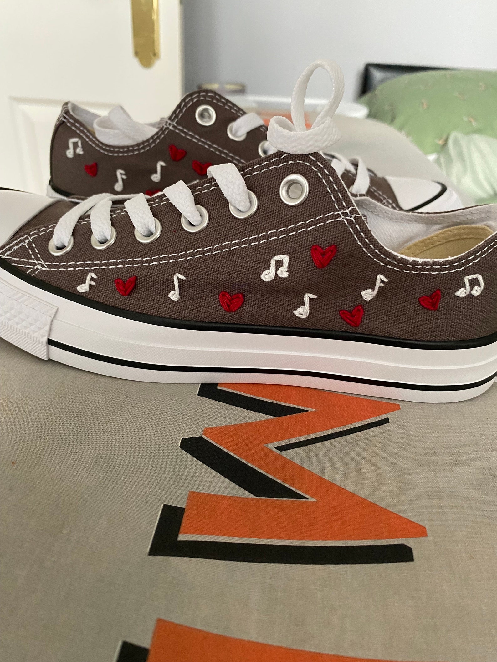 Custom Converse| Embroidered Shoes for Her| Music and Hearts Design ...