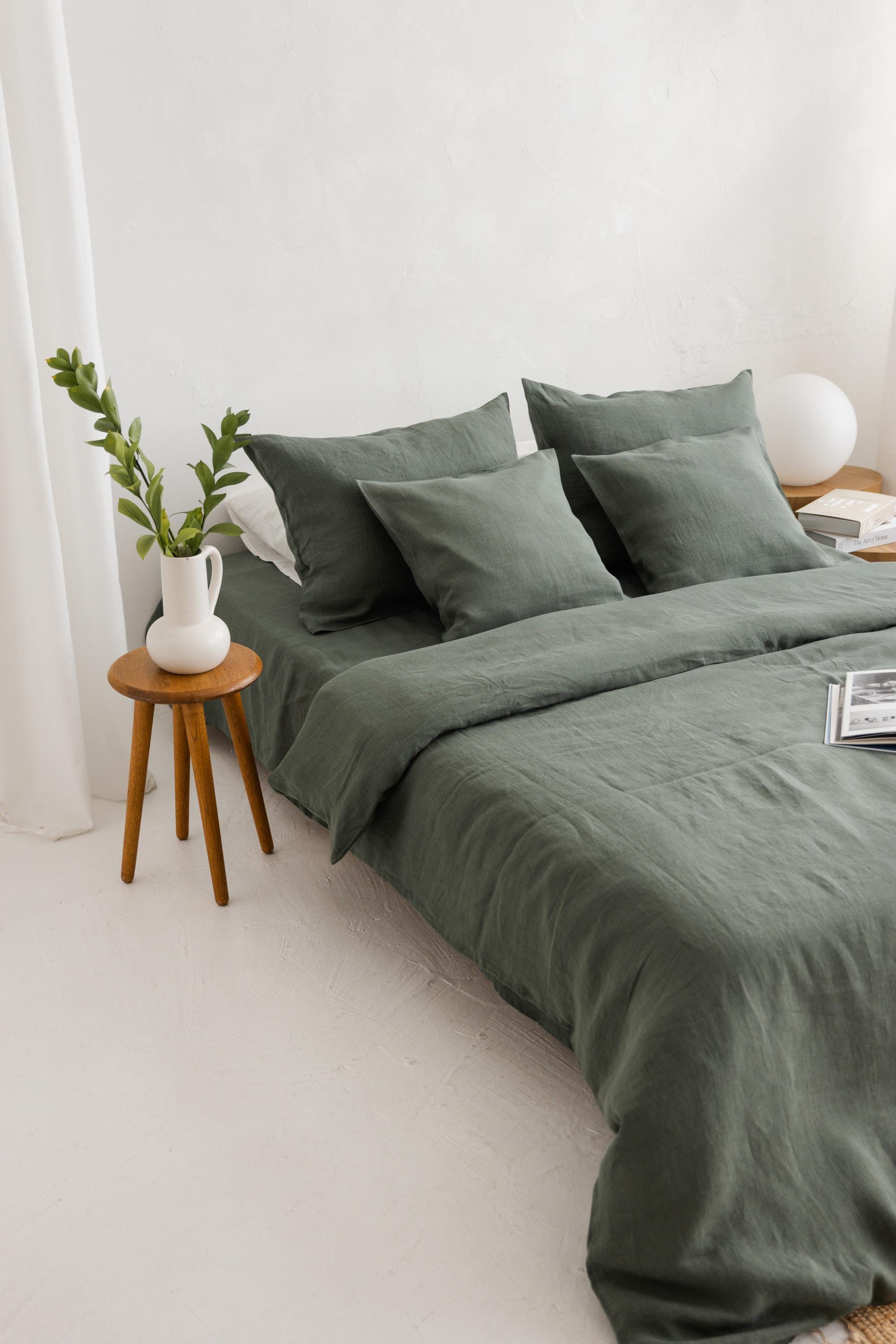Forest Green Natural Linen Duvet Cover. Earth Tone, Soft, Minimalist ...