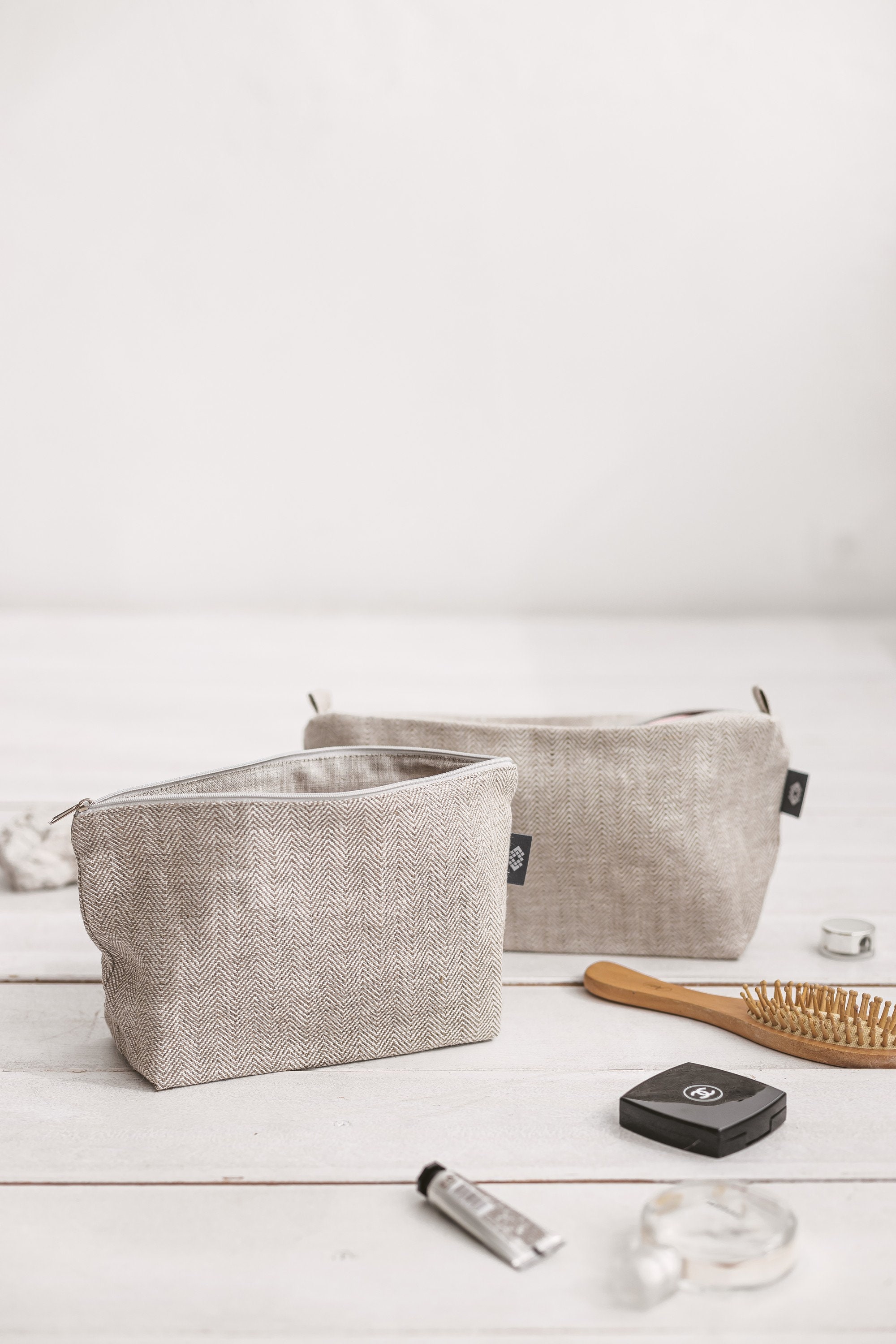 Large White Linen Makeup Bag. Eco Friendly Travel Cosmetic Bag for ...